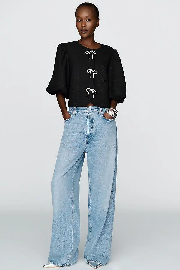 DOLAN LEFT COAST Puff-sleeve Bow-embellished Blazer Jacket