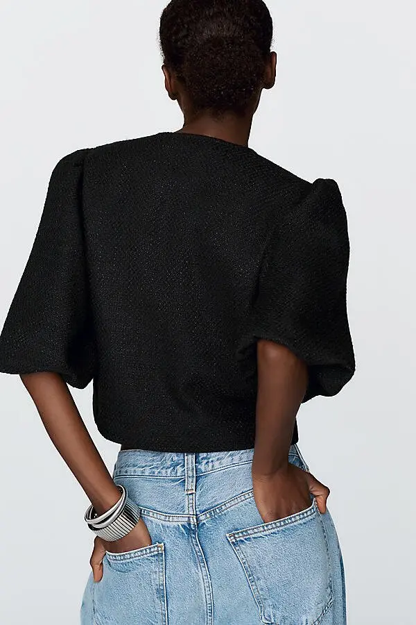 DOLAN LEFT COAST Puff-sleeve Bow-embellished Blazer Jacket