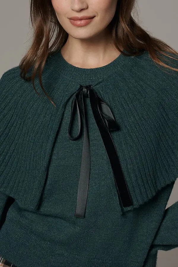 Maeve Tie-neck Ribbed Cape Sweater