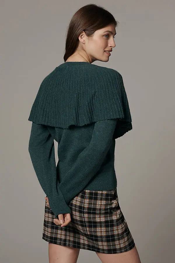 Maeve Tie-neck Ribbed Cape Sweater