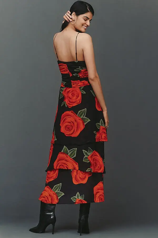 Farm Rio A-line V-neck Rosette Maxi Dress