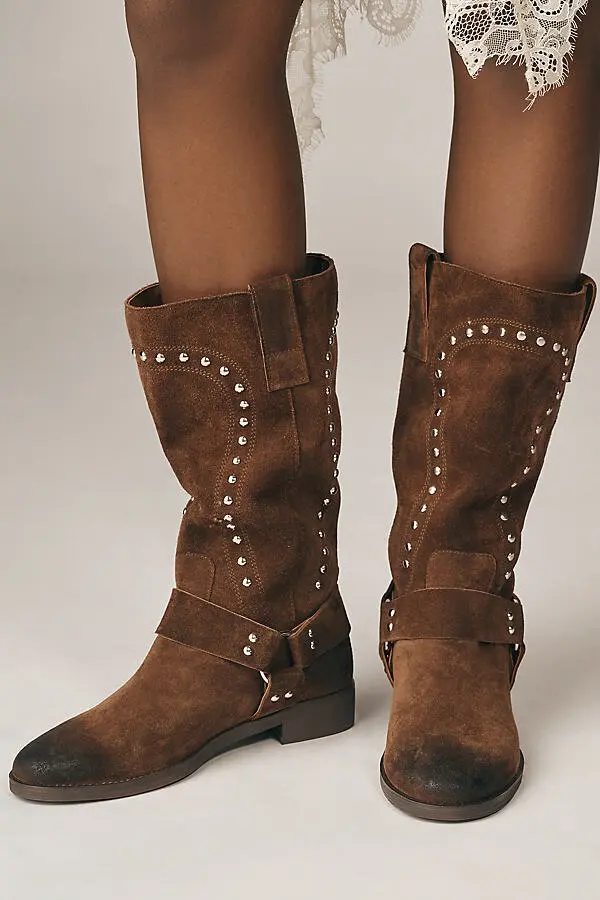 BIBI LOU Suede Studded Harness Western Boots