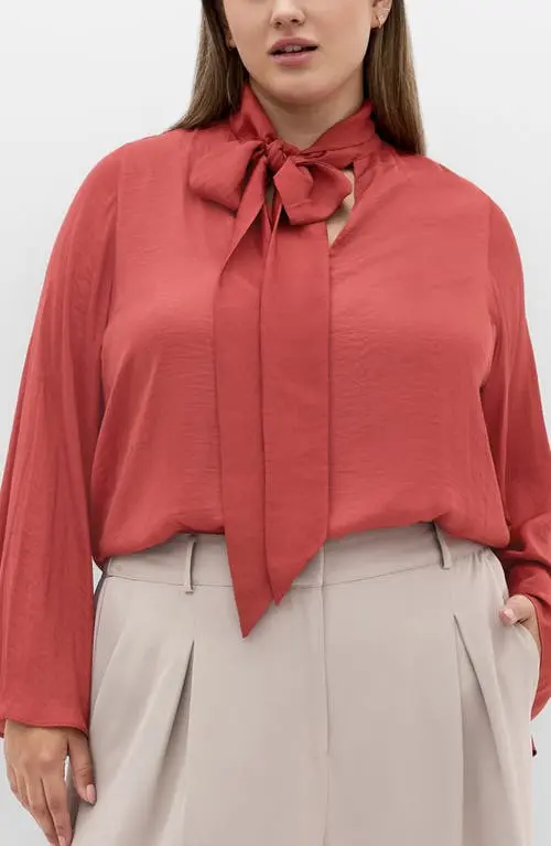 City Chic Mahalia Tie Neck Satin Top - Deep Rose