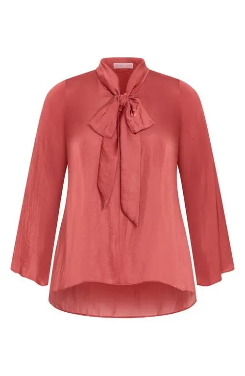 City Chic Mahalia Tie Neck Satin Top - Deep Rose