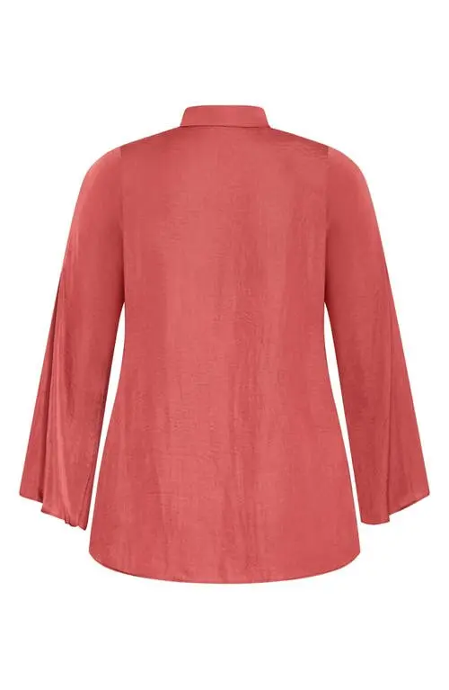 City Chic Mahalia Tie Neck Satin Top - Deep Rose