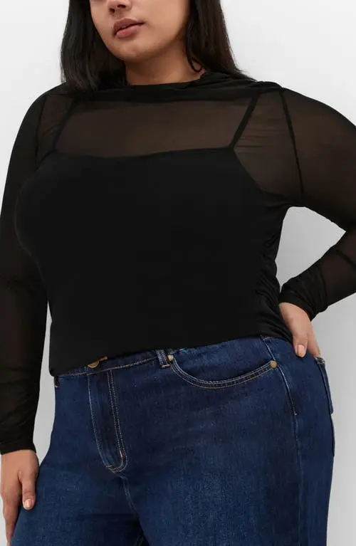 City Chic Sheer Stretch-mesh Top With Camisole Lining
