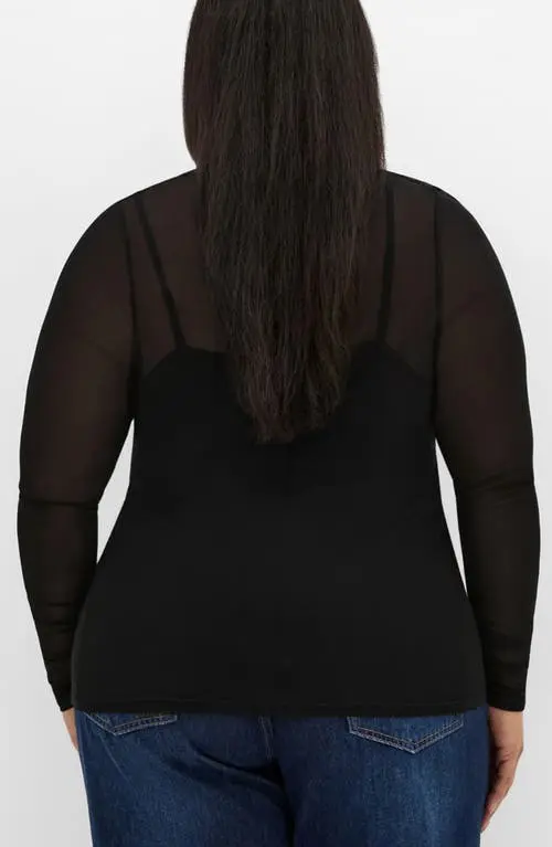 City Chic Sheer Stretch-mesh Top With Camisole Lining