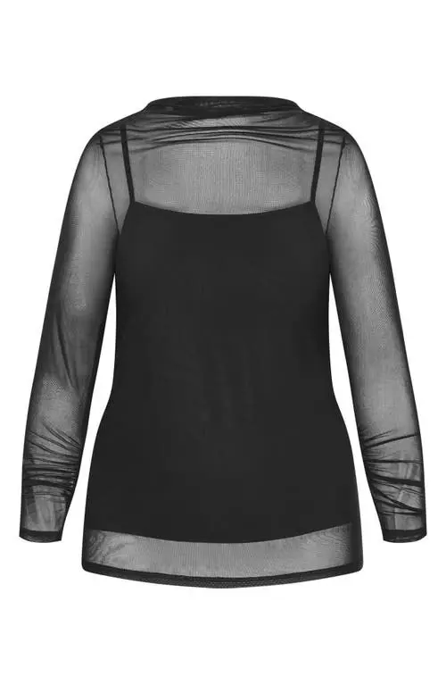 City Chic Sheer Stretch-mesh Top With Camisole Lining