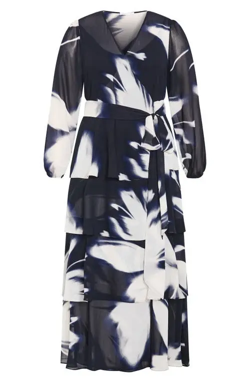 City Chic Floral Print Long Sleeve Wrap Dress