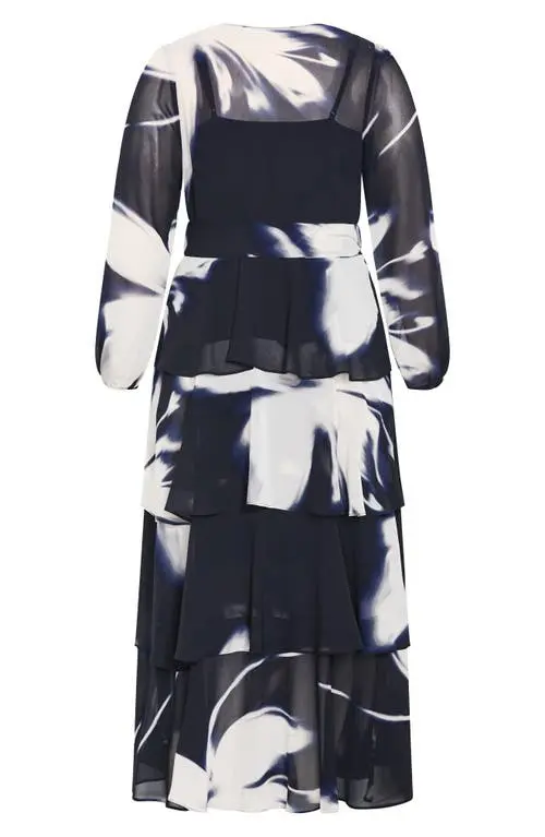 City Chic Floral Print Long Sleeve Wrap Dress