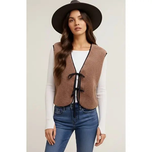 MODENAIRE Contrast-trim Tie-front Vest - Faux Shearling