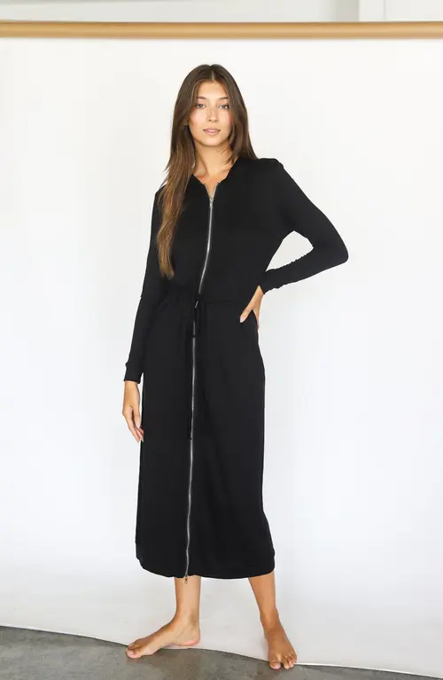 BY TESS COLLECTION Hoodie Maxi Dress - Black