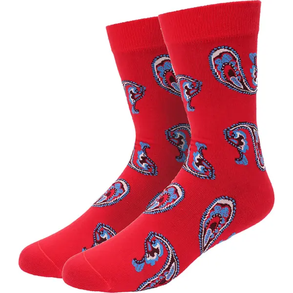 BEAU TIES OF VERMONT Paisley Patterned Mid-calf Socks - Red Sky