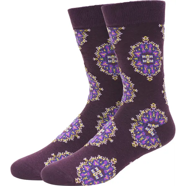 BEAU TIES OF VERMONT Medallion Crew Socks - Purple Medallion