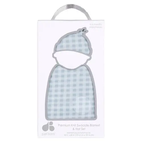 JUST BORN Swaddle Blanket & Hat Set - Blue Gingham