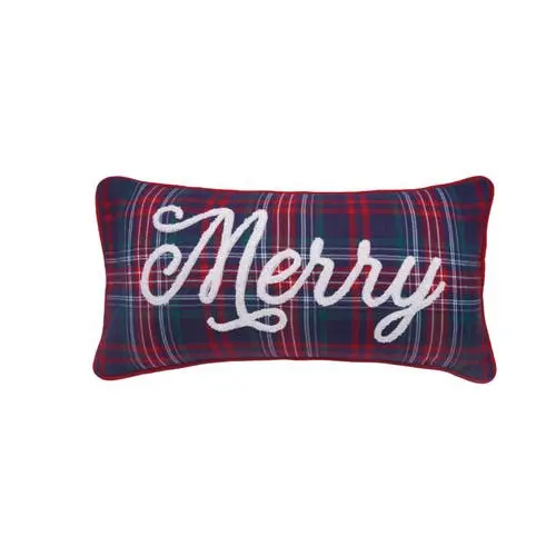 C&F HOME Plaid Typographical Decorative Throw Pillows - Blue