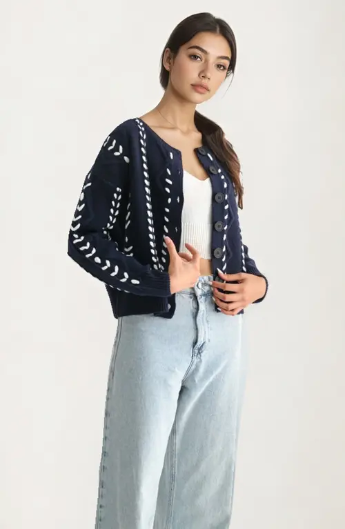 KNIT & LOUNGE Button-front Cardigan With Stitch Detailing