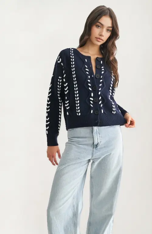 KNIT & LOUNGE Button-front Cardigan With Stitch Detailing