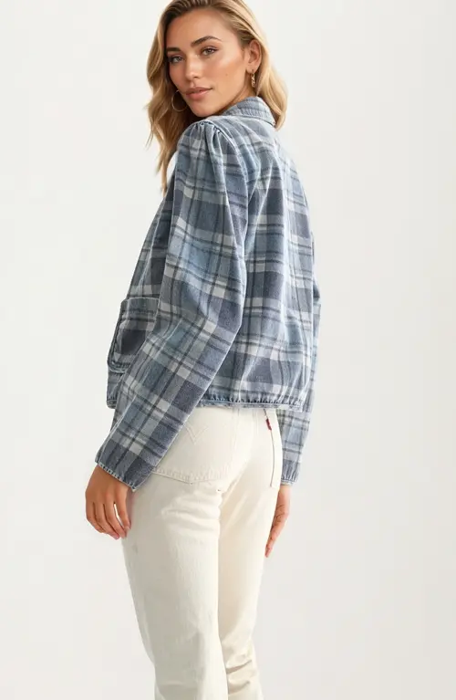 KNIT & LOUNGE Plaid Cropped Jacket With Pockets