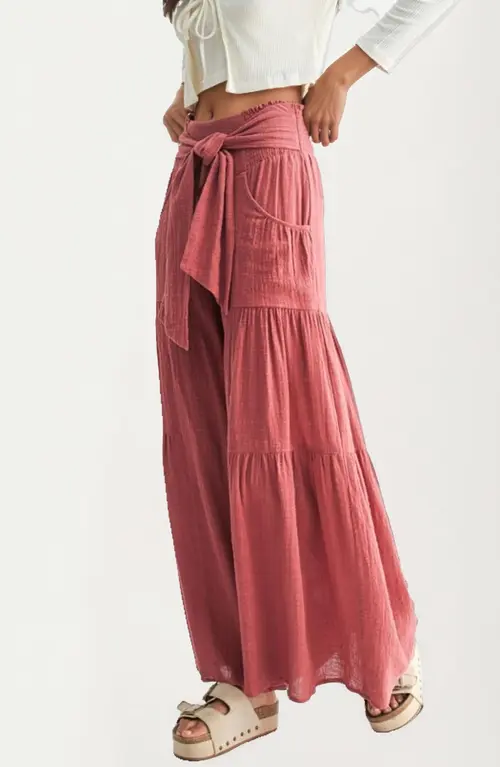 KNIT & LOUNGE Wide-leg Tie-front Pants