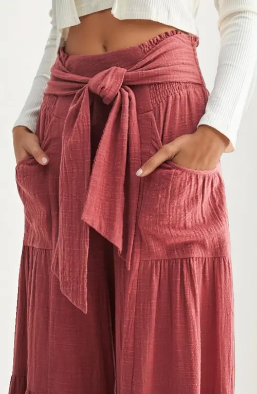 KNIT & LOUNGE Wide-leg Tie-front Pants