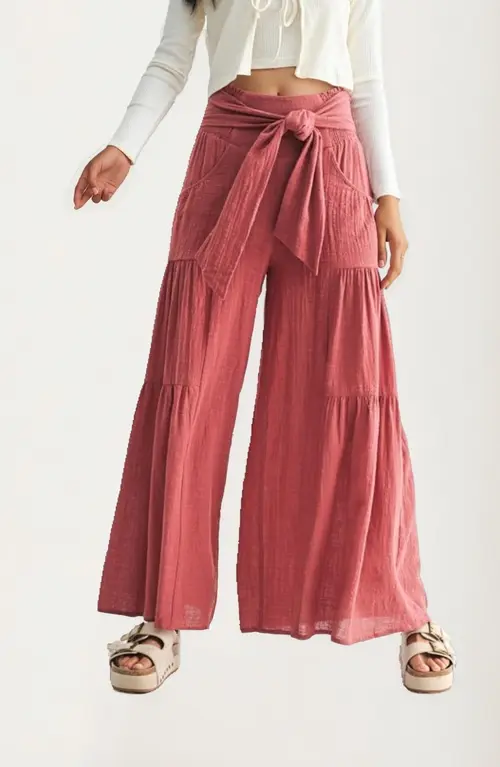 KNIT & LOUNGE Wide-leg Tie-front Pants