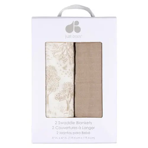 JUST BORN Muslin Swaddle Tan Blankets 2-pack