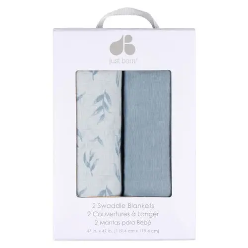JUST BORN Muslin Swaddle Blue Blankets 2-pack