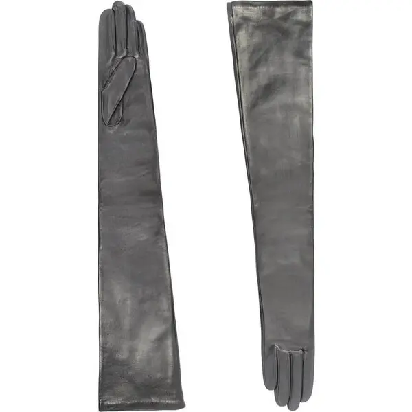 AGNELLE Glamour Arm Length Leather Gloves - Black