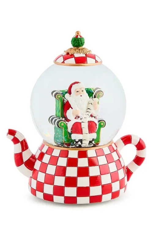 MACKENZIE-CHILDS Check It Out Teapot Snow Globe - Red
