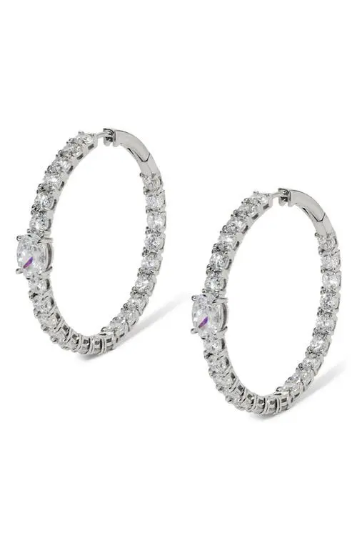 Nadri Stellar Inside Out Hoop Earrings - Rhodium