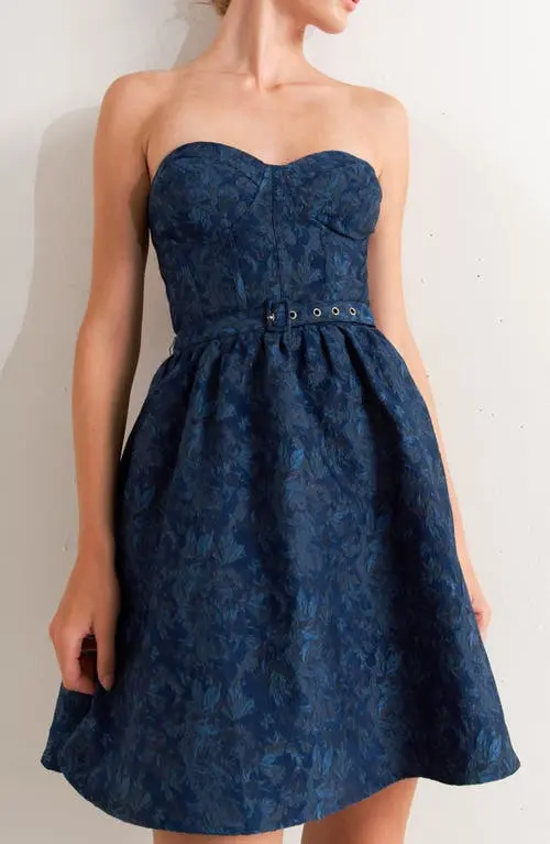 FREEMARKET Floral Jacquard Minidress With Belt