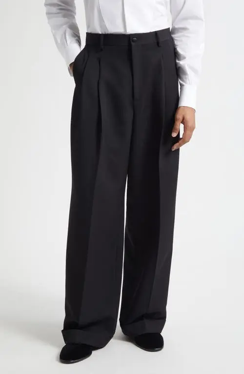 Dolce & Gabbana Pleated Wool & Silk Blend Gabardine Tuxedo Trousers - N0000 Nero