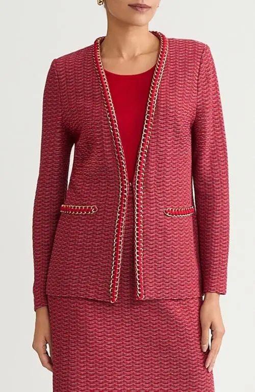 Ming Wang Whipstitch Chain Trim Knit Jacket
