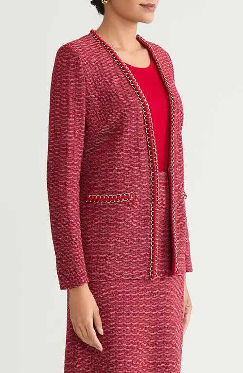 Ming Wang Whipstitch Chain Trim Knit Jacket