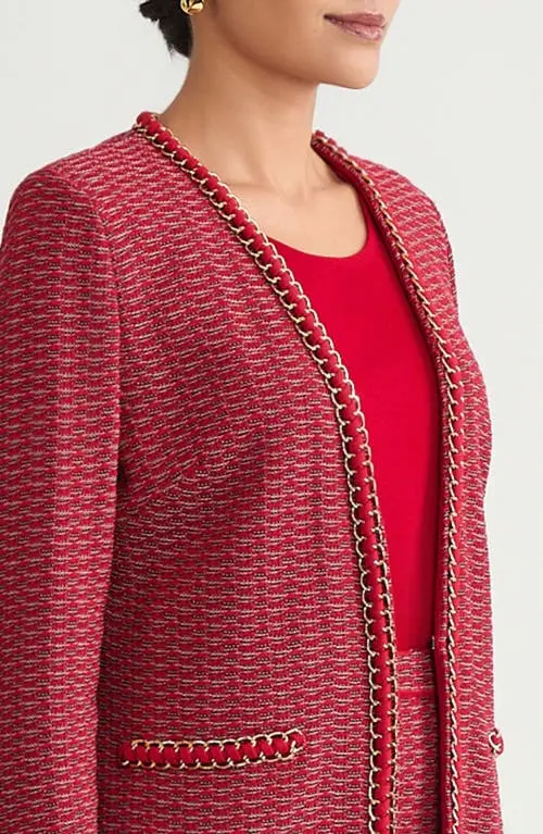 Ming Wang Whipstitch Chain Trim Knit Jacket