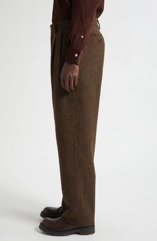 NOAH Double Pleat Donegal Wool Herringbone Trousers