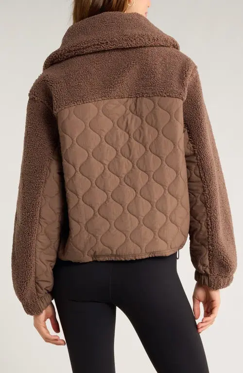 Zella Faux Shearling & Quilted Nylon Hybrid Jacket - Brown Quartz