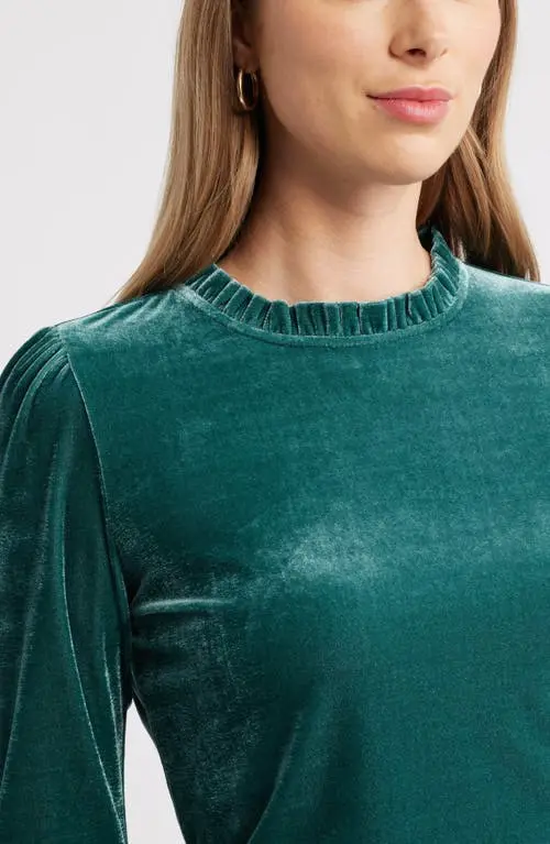 Caslon Velour Ruffle Neck Top - Green Ponderosa