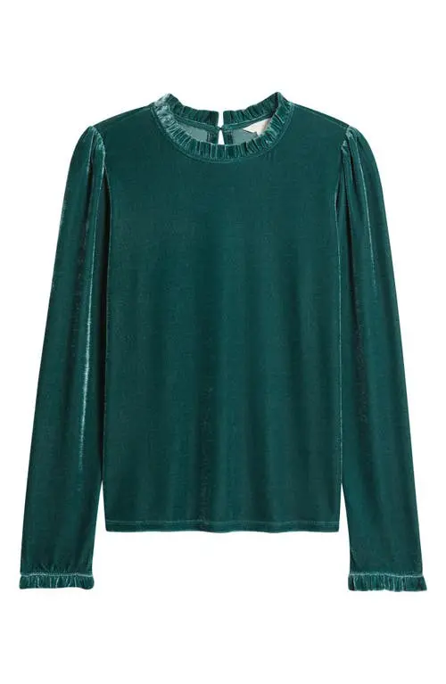 Caslon Velour Ruffle Neck Top - Green Ponderosa
