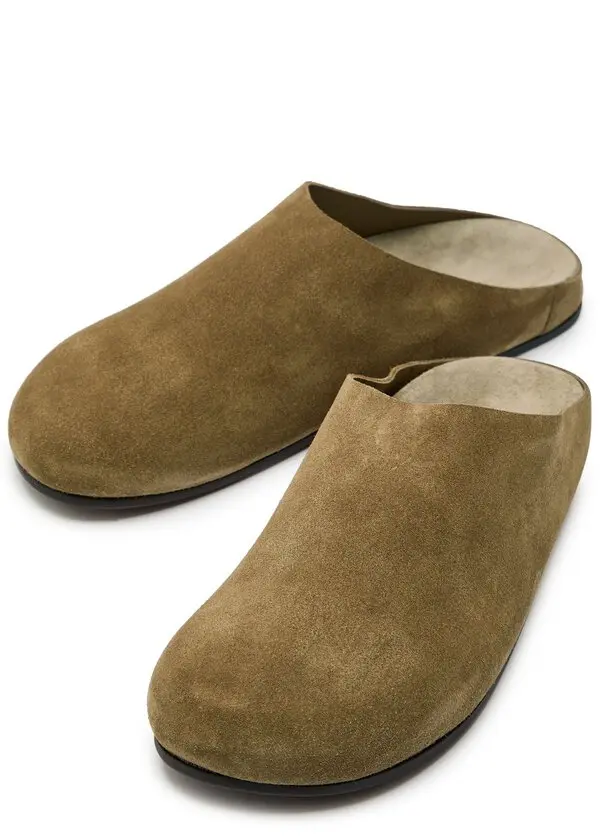 THE ROW Hudson Suede Sliders - Camel