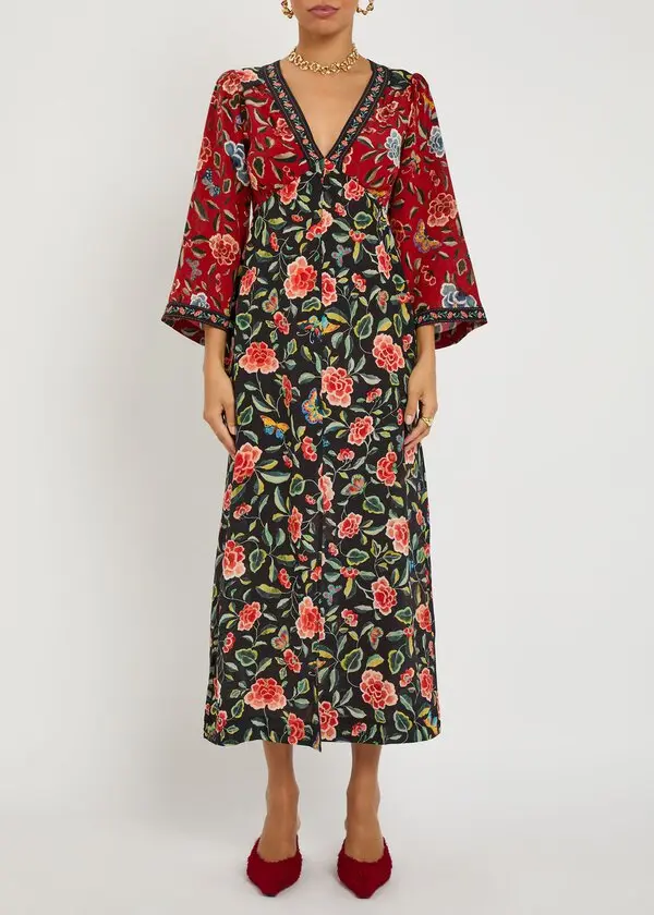 Rixo Dahlia Floral-print Silk-crepe Midi Dress - Multicoloured