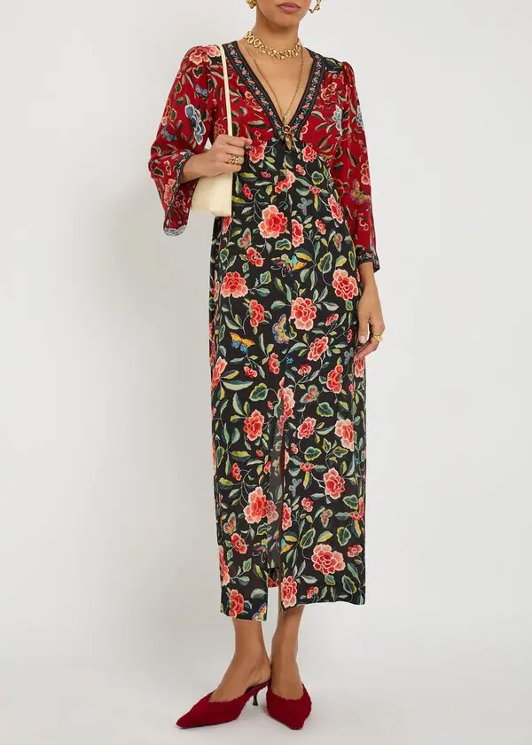 Rixo Dahlia Floral-print Silk-crepe Midi Dress - Multicoloured