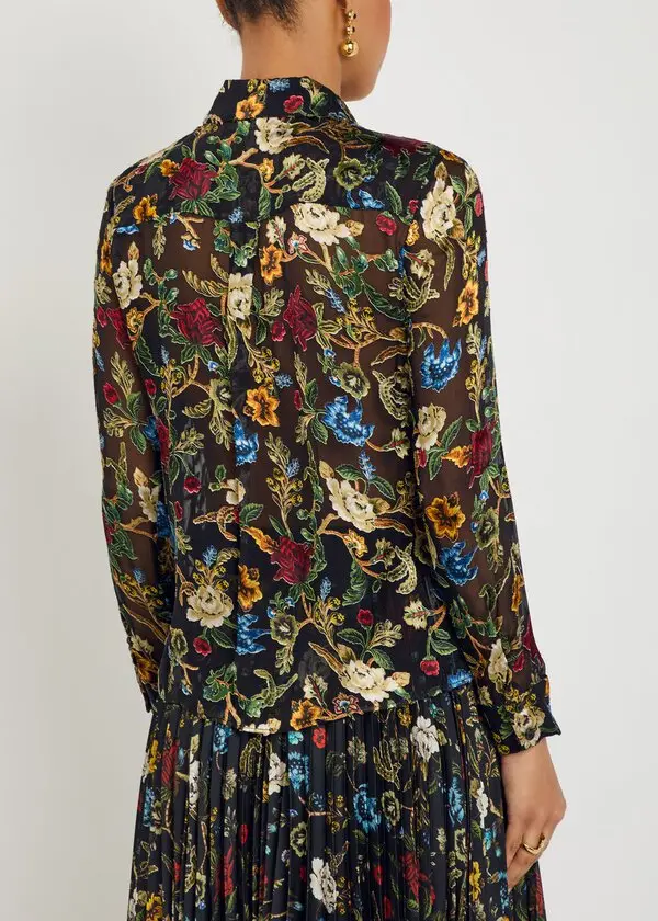 Alice + Olivia Floral-devoré Chiffon Shirt - Black