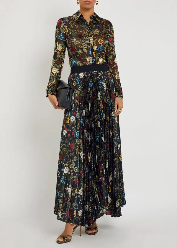 Alice + Olivia Floral-devoré Chiffon Shirt - Black
