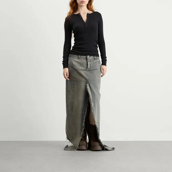 Rick Owens Denim Sliced Maxi Skirt