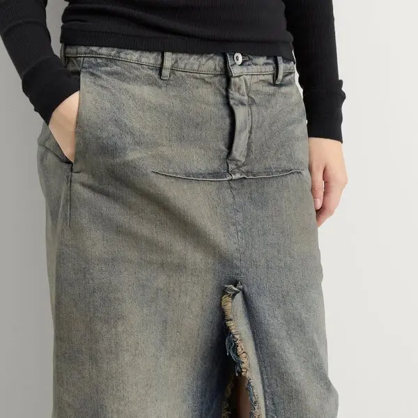 Rick Owens Denim Sliced Maxi Skirt