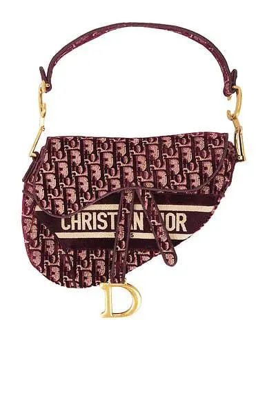 Dior Oblique Embroidered Velvet Saddle Bag - Red