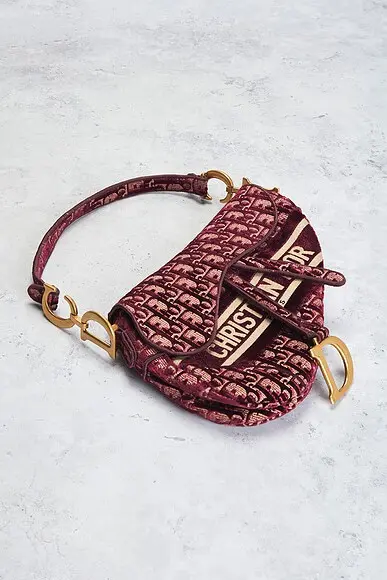 Dior Oblique Embroidered Velvet Saddle Bag - Red