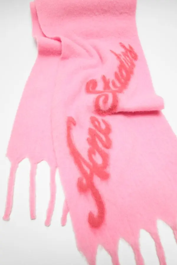 Acne Studios Frayed Logo Wool Scarf - Pink,fuchsia